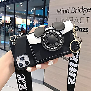 KeQili for Galaxy Note 10 Mickey Mouse Case,3D Cute Cartoon Mouse Ears Card Holder Wallet Women Girls Protective Phone Case Cover with Lanyard for Samsung Galaxy Note 10,Black