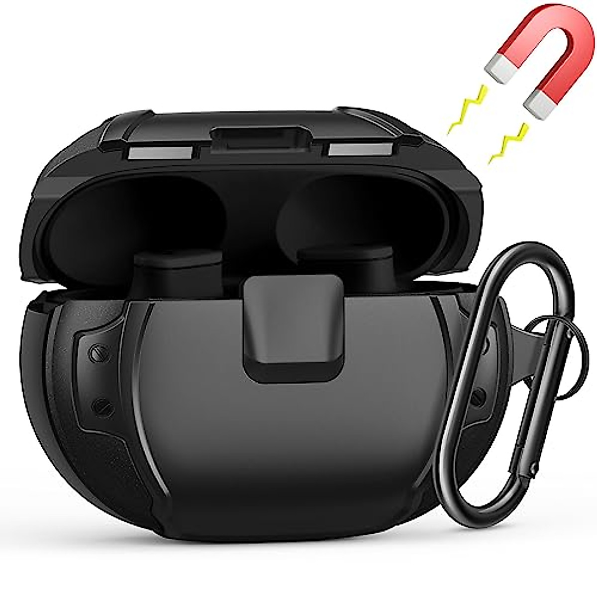 Case for Beats Studio Buds (2021) / Beats Studio Buds+ (2023), Filoto Secure Lock Hard Shockproof Protective Earbuds Case Cover Accessories with Keychain for Men Women(Black)