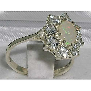 LetsBuyGold 925 Sterling Silver Real Genuine Opal and Aquamarine Womens Cluster Engagement Ring - Size 6