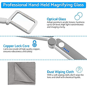 Handheld Magnifying Glass with Light,eSynic Rechargeable 4X Handheld Magnifying Glass High Clarity Acrylic Lenses Magnifying Glasses 4.3 * 2.5Inch Large Screen Handheld Magnifier for Reading etc