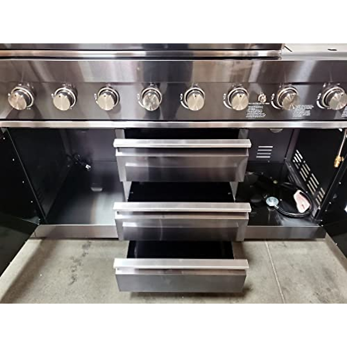 MCP Island Grills Black Stainless Steel 6 Burner 2 Modular Piece Marble Top BBQ Outdoor Electric Propane Grill Kitchen with Refrigerator, Sink, Side Burner, LED Lights on Knobs, & Protective Cover