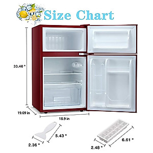 R.W.FLAME mini Refrigerator with Freezer,Retro Small Fridge 3.2 Cu.Ft Double 2-Door,Energy Saving,Mini Refrigerator, Adjustable Removable Shelves,retro mini fridge for bedroom,Office, Home, Red