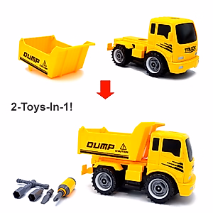 MUKIKIM Construct A Truck - Dump. Take it Apart & Put it Back Together + Friction Powered(2-Toys-in-1!) Awesome Award Winning Toy That Encourages Creativity! …