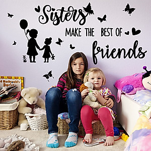 SUPERDANT Black and White Wall Decals Sisters Make The Best of Friends Wall Stickers with Butterfly Wall Decor Vinyl Wall Decoration for Nursery Girls Bedroom Living Room