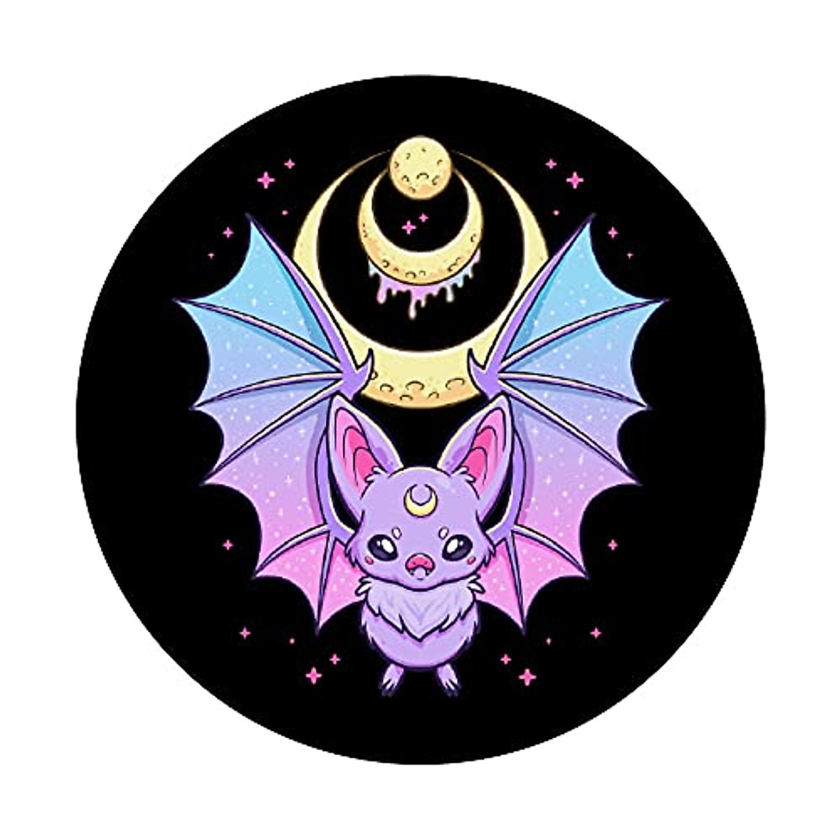 Kawaii Pastel Goth Cute Creepy Crescent Moon Bat PopSockets Swappable PopGrip