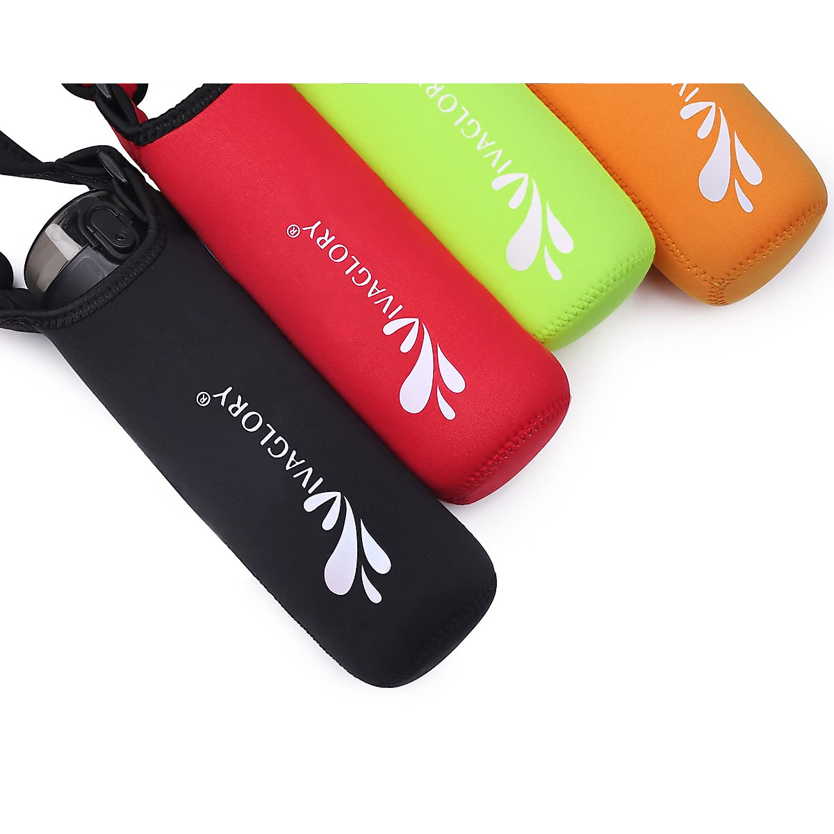 VIVAGLORY Neoprene Water Bottle Holder, Insulated Water Bottle Sling with Adjustable Shoulder Strap, Great for Stainless Steel & Plastic Bottles with 2.8"-3.2" Diameter, Sport & Energy Drinks