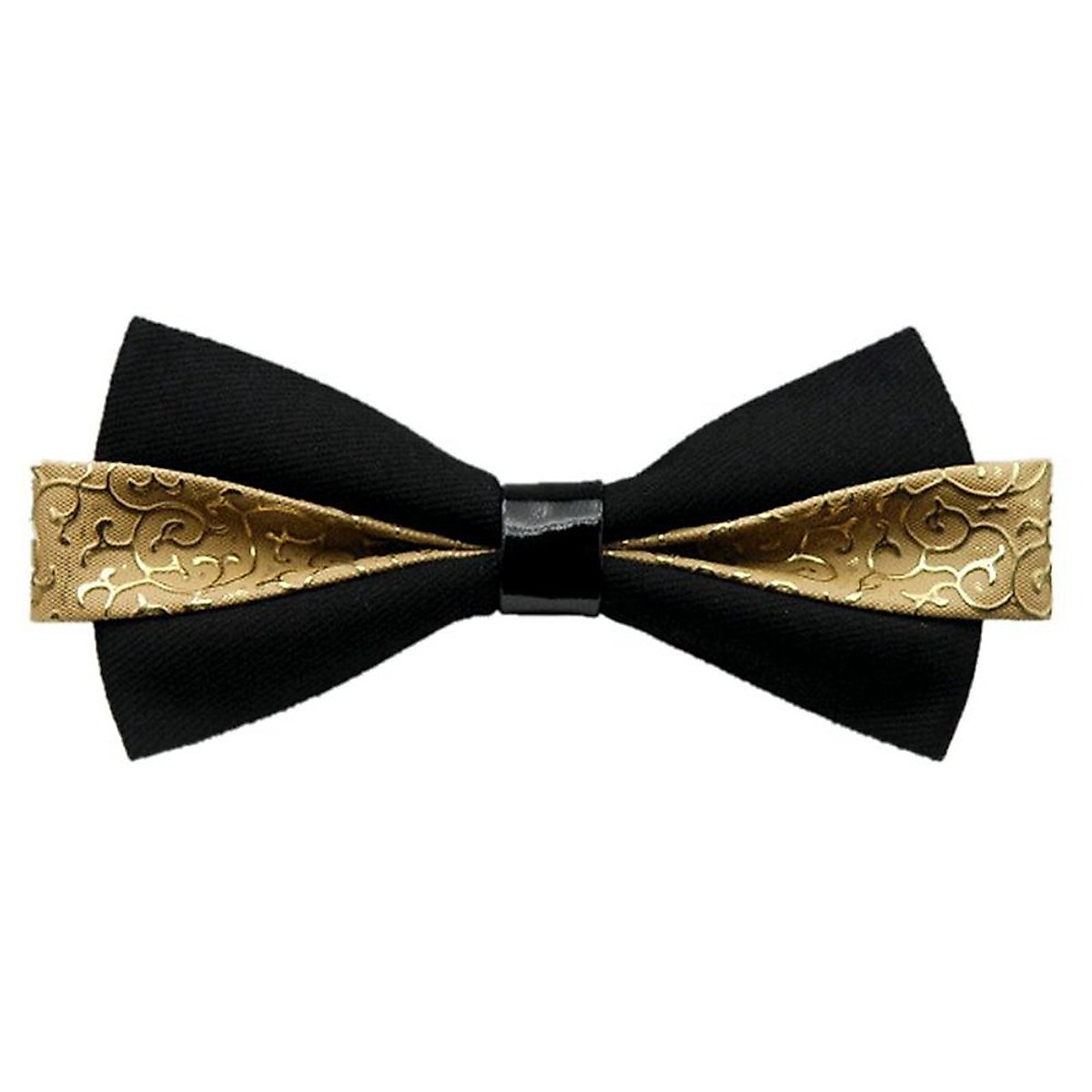 Hello Tie Men's Pre-tied Black Cotton Bowtie With Luxury PU Inlay Bow Ties, Golden, One Size