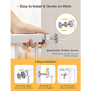 Tokkidas 29.5"-40.6" Auto Close Baby Gate, Extra Wide Child Gate with Door, Easy Walk Thru Dog Gate for Stairs, Doorways, House, Includes 2.75" & 5.5" Extension, Pressure Mounted Kit NO Drilling