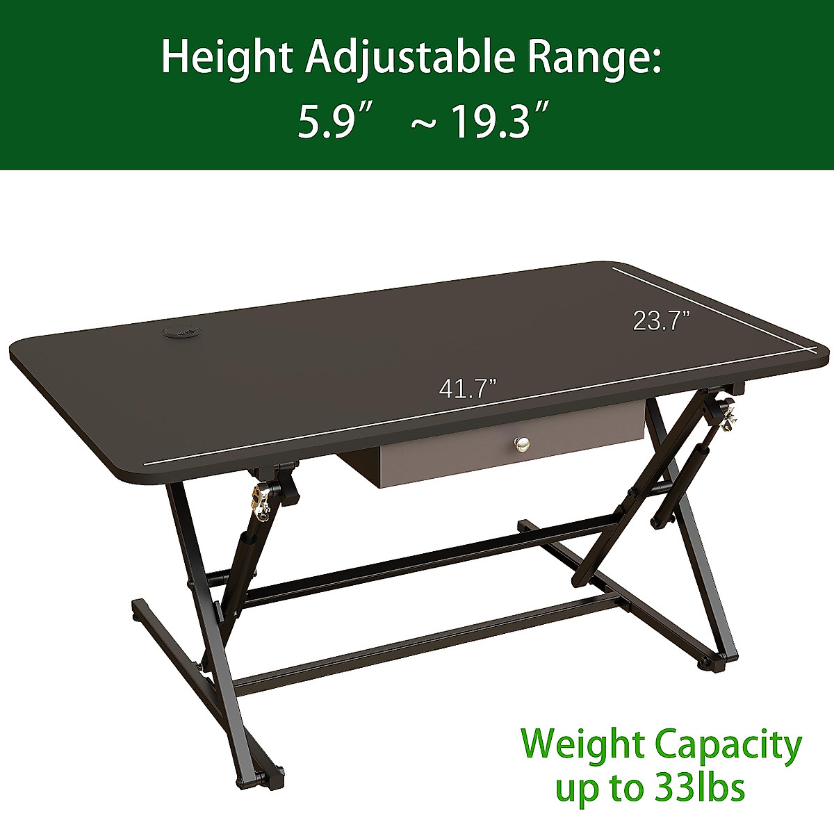 Lubvlook Standing Desk Converter, 42 x 24 Inches Height Adjustable Sit Stand Desk Riser for Dual Monitors with Drawer, Black