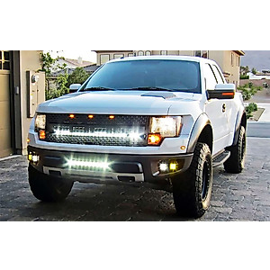 iJDMTOY LED Pod Light Fog Lamp Compatible With 2010-14 Ford SVT Raptor, Includes (4) 20W High Power Xenon White LED Cubes, (2) Amber Lens, Foglight Location Mounting Brackets & On/Off Switch Wiring