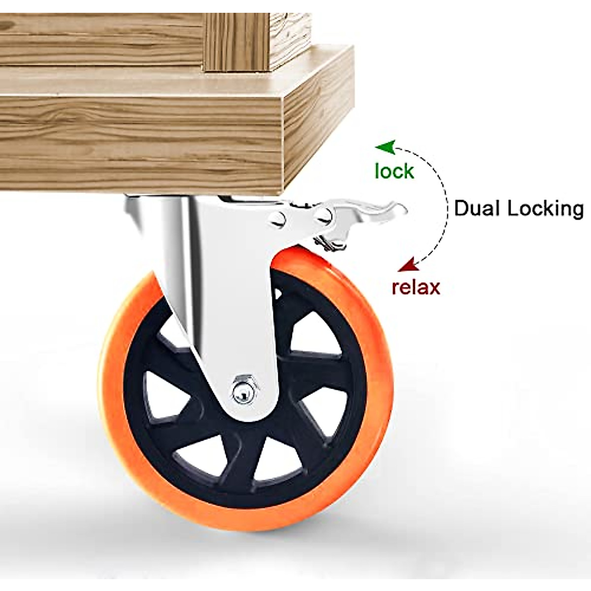 6" Swivel Plate Casters Wheels with Screw Safety Dual Locking and Polyurethane Foam No Noise Wheels,Heavy Duty-550 Lbs Per Caster