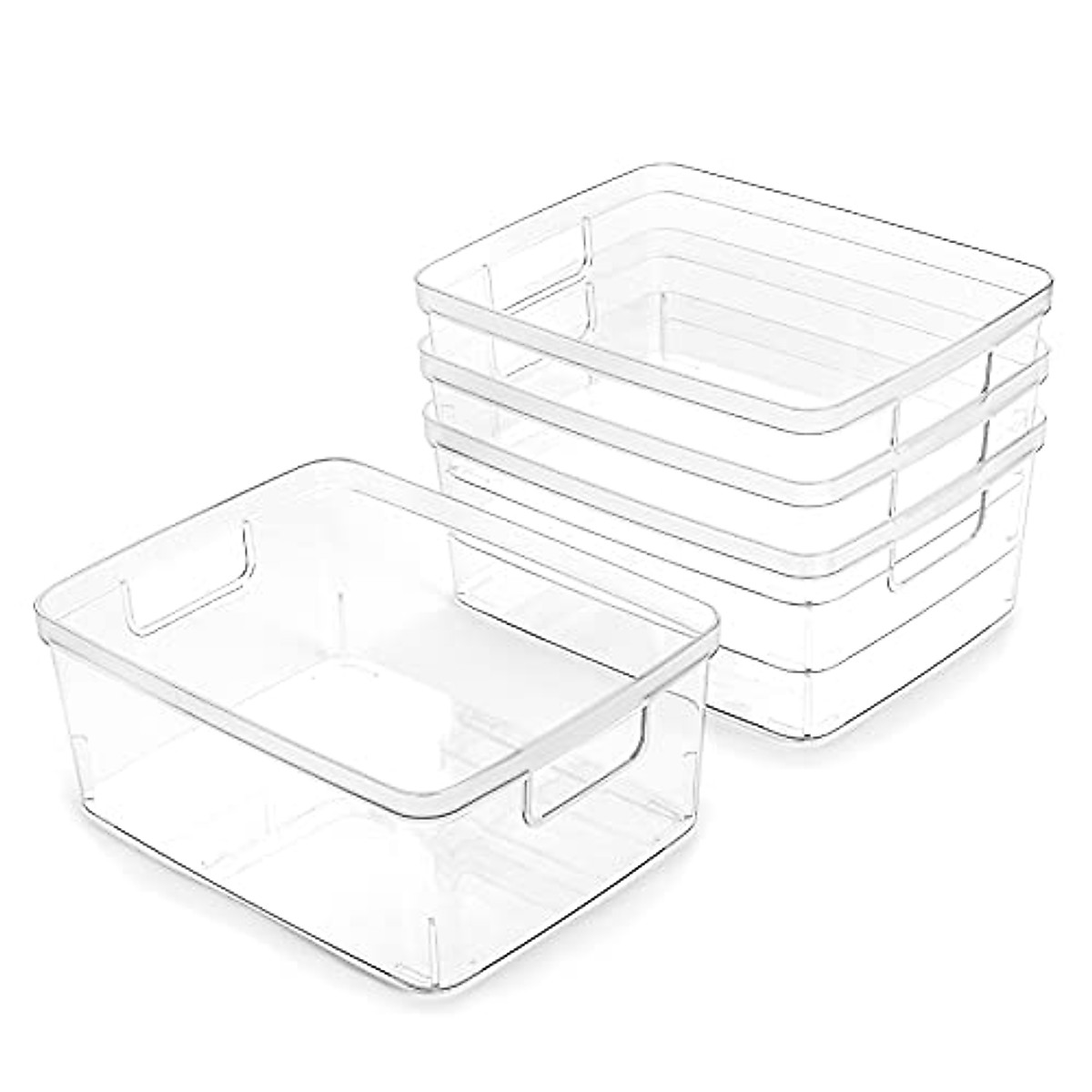 BINO Plastic Storage Containers, Small - 4 Pack THE LUCID COLLECTION, Multi-Use Organizer Bins Built-In Handles BPA-Free Clear, Fridge, Pantry & Home Organization