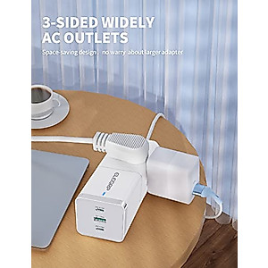 ELEGRP Travel Power Strip with 65W USB C, 3 Outlets 3 USB(2 USB-C), 5ft Extension Cord with 3 Widely Spaced Outlets, 65W USB C Fast Charging Compatible with MacBook, Travel Hotel Cruise Essentials
