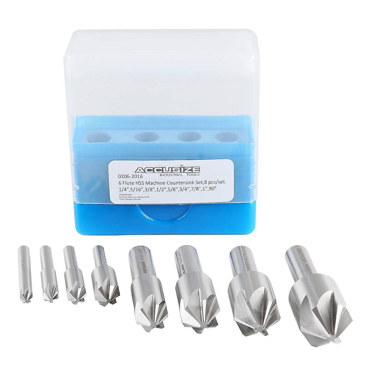 Accusize Industrial Tools 90 Degree 6 Flute H.S.S. Machine Countersink, 8 Pcs, 0206-2016