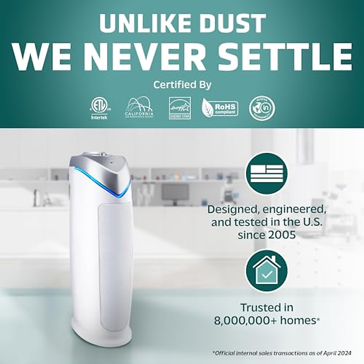 GermGuardian Air Purifier with HEPA 13 Filter, Removes 99.97% of Pollutants, Covers Large Room up to 743 Sq. Foot Room in 1 Hr, UV-C Light Helps Reduce Germs, Zero Ozone Verified, 22”, White, AC4825W