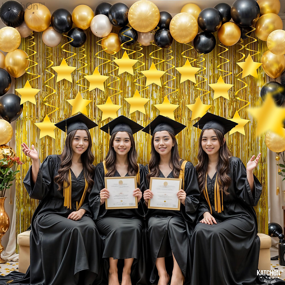 Shiny Gold Star Hanging Swirls - Pack of 30, No DIY | Oscar Party Decorations | Gold Star Decorations for Party | Golden Birthday Decor | Gold Star Party Decorations | Hollywood Party Decorations