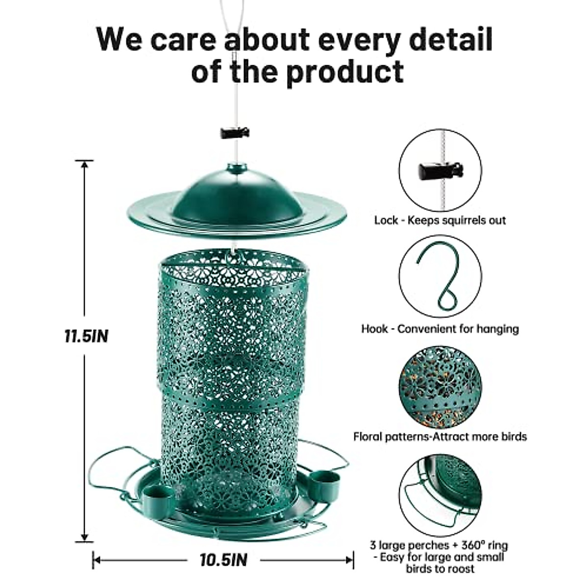 Bird Feeders for Outdoors Hanging,7lb/15 Cups Large Capacity Bird Feeder W/ 3Water Cups and 360° Circular Perch,Wild Bird Feeder as Gift for Bird Lovers Garden Patio Cardinals,Blue Jay Chicken Feeder