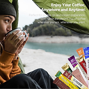 CUTIE MANGO Maxim Variety 20 Sticks Single Serve Premium Korean Instant Coffee Cappuccino Vanilla &Hazelnut Mocha Latte, Caramel Macchiato, 4 Flavors Packs Sampler Easy Cut (5 Sticks Each)