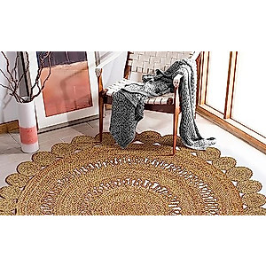 Bedding Craft Hand woven Farmhouse Jute Area Rug 6 Ft Round Natural Yarn, Rustic Vintage Beige Braided Reversible Rug, Eco Friendly Rugs for Bedroom, Kitchen, Living Room, Farmhouse 100% Jute Rug