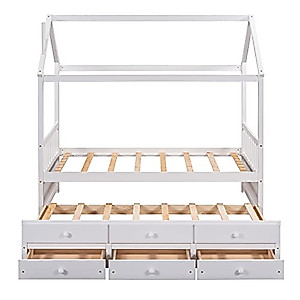 TARTOP Twin House Bed with Trundle and 3 Storage Drawers, Twin Captain's Beds Wooden Storage Daybed Frame for Kids Teens Boys Girls,White