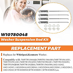 Updated W10780048 Washer Suspension Rod Kit by Beaquicy - Replacement for Whirlpool Ken-more Admiral May-tag Washing Machine - Replaces ATW4675YQ1 WTW4800XQ4 WTW4800XQ1