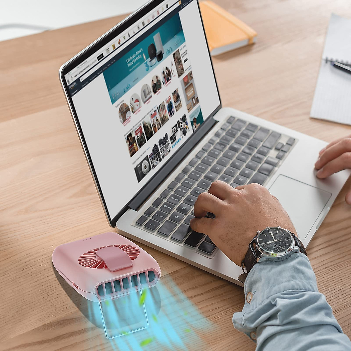 Portable Waist Fan Mini Neck Fan Rechargeable USB Necklace Fan Cooling Hands free Wearable Personal Fan with 15H Work time 3 Speed Outdoor Fans for Worker Office Travel Climbing Hiking Cycling Fishing