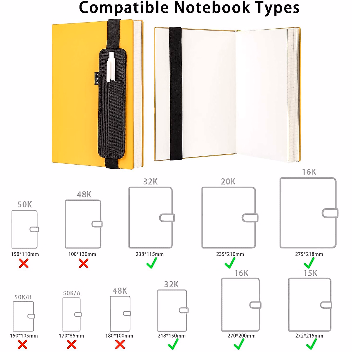 Epessa Portable Pen Holder,Pencil Holder,Pen Sleeve Case Pouch for Journals, Notebooks,Books,Rigid Tablet Covers,Hold 2 or 3 Pens,Adjustable Elastic Band,Detachable