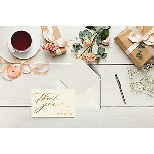 Better Office Products 50 Pack Wedding Thank You Cards in Metallic Gold with Envelopes, Thank You From The New Mr and Mrs, 4 x 6 Inch, Blank Cards, 50 Count Boxed Set
