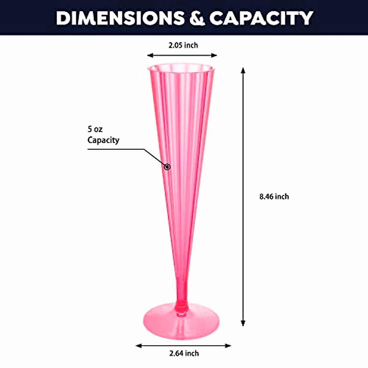 Party Essentials 20Count Hard Plastic Twopiece 5 oz Champagne Flutes, Neon Pink