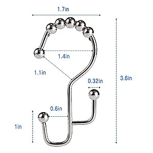 Shower Curtain Rings, SUTINE Double Shower Curtain Hooks, Rust-Resistant Metal Shower Curtain Rings, Free Sliding Stainless Steel Shower Hooks for Shower Curtains & Liners, 12pcs-Nickel