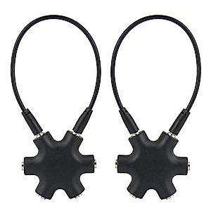 JOYISEN 2PCS Multi Headphone Splitter 3.5mm Headphone Audio Jack Splitter 1 Male to 5 Port Female Earphone Headset Adapter (Black)