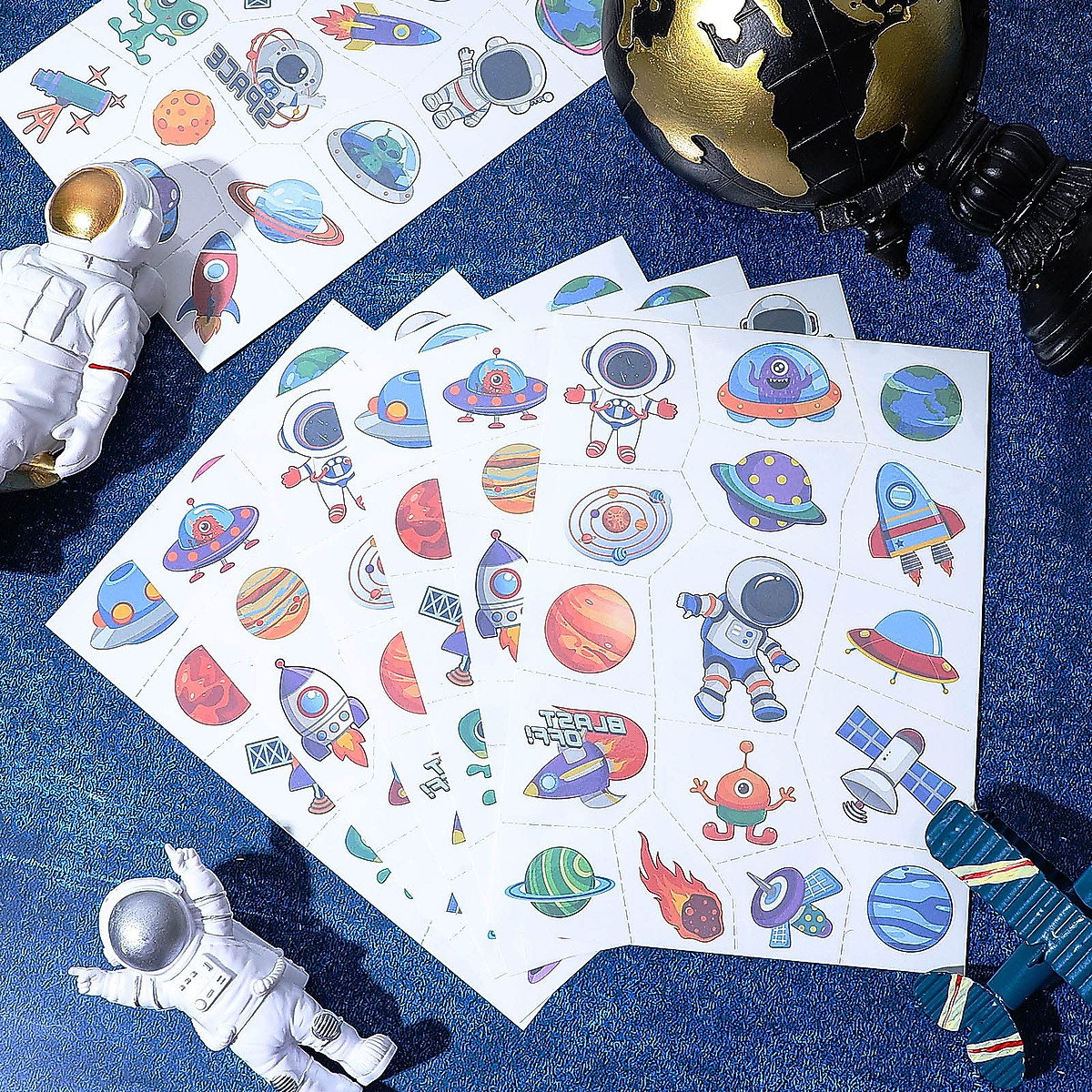 Maitys 288 Pcs Space Themed Party Temporary Tattoos Include Alien Planet Rocket ship Tattoos Stickers for Kids Astronaut Favors Goodie Bag Stuffers Space Themed Birthday Supplies 48 Styles