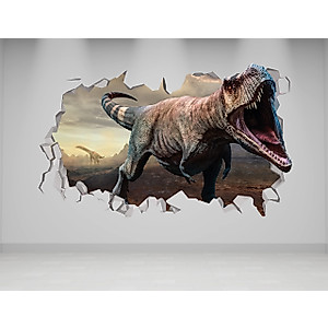 3D Dino Attack Wall Stickers - Dinosaur Wall Decal - Peel and Stick Dinosaur Smashed Wall Decor - Dinosaur Decor Boys Room - Dino Stickers for Gameroom - (30"W x 18"H (76cm x 46cm)