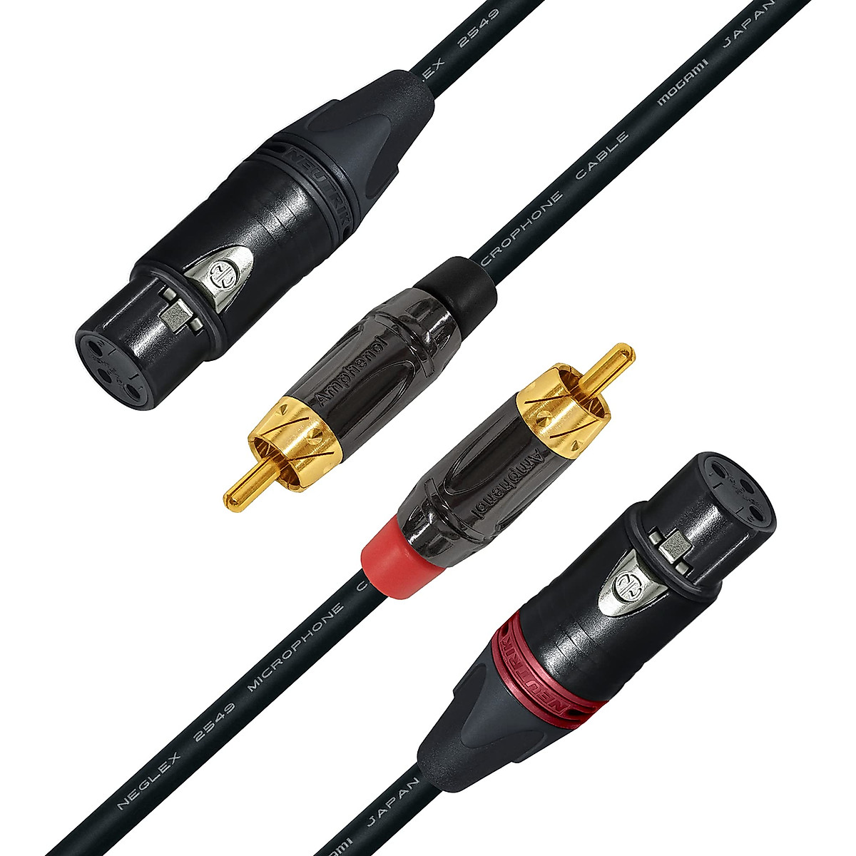 WORLDS BEST CABLES 3 Foot - RCA to XLR (Female) Cable Pair – Mogami 2549 Audio Interconnect Cable & Amphenol ACPL RCA & Neutrik Female XLR Gold Plugs - Custom Made