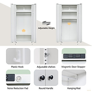 CJF Storage Cabinet, Metal Wardrobe Armoire Closet with Hanging Rod for Bedroom, Laundry Room(White)