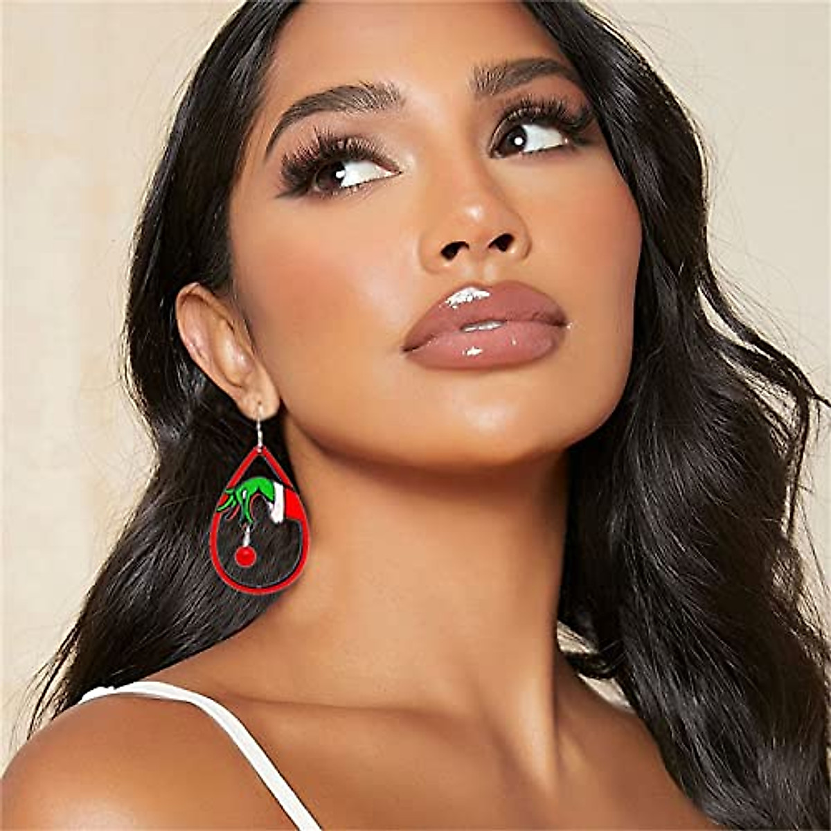 WCRAZYE Christmas Wood Earrings for Women Handmade Wooden Teardrop Dangle Earrings Christmas Xmas New Year Party Earrings Set Winter Holiday Jewelry Gift (Red)