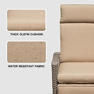 Domi Outdoor Reclining Chairs with Extended Footrest, Adjustable Patio Wicker Lounge Recliner up to 150° with Flip Side Table, Thickness Cushions for Indoor & Outdoor,Beige