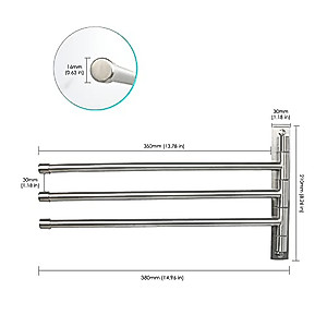 Swivel Towel Rack Wall Mounted Rotates Towel Bar SUS304 Stainless Steel 3-Arms Towel Swing Hanger Space Saving Storage Organizer Towel Holder for Bathroom, Kitchen,Brushed Finish