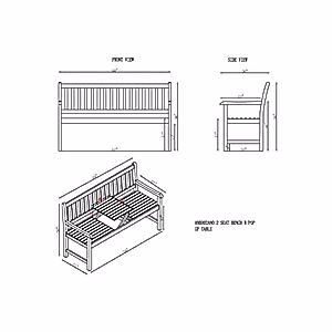 Bristol Two-Seat Outdoor Bench with Pop-Up Center Table, Weather-Resistant Acacia Wood, Natural Finish, Ideal for Patio, Porch, or Garden, Dimensions: 60 in. W x 26 in. D x 37 in. H