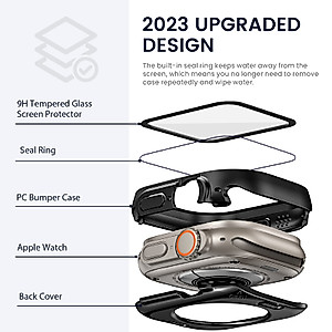 Tensea (2 in 1) for Waterproof Apple Watch Ultra 2/Ultra Screen Protector Case 49mm Accessories, iWatch Protective PC Face Cover Built-in Tempered Glass Film, Front and Back Bumper (49 mm)