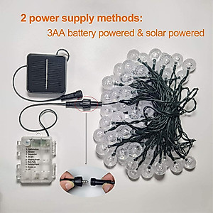 Solar & Battery Operated String Lights Outdoor LED Waterproof Decorative Lights with Remote, 8 Lighting Modes Crystal Globe Lights for Indoor Bedroom Garden Patio Decor, 60LED, 35.6FT, Warm White