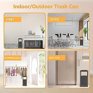 Lvrunben Indoor Outdoor Trash Can, Black-Gold Stainless Steel Commercial Trash Can with Lid,Removable Inner Bucket Trash Bin for Home, Office and Elevator Entrance-13 Gallon