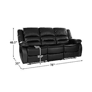 Pemberly Row 19" Transitional Faux Leather Double Reclining Sofa in Black