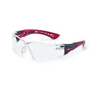 Bollé Safety 41080, Rush+ Safety Glasses Platinum®, Black & Red Frame, Clear Lenses