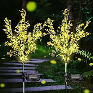 SUNJOYCO 2 Pack LED Solar Flowers Lights, IP65 Waterproof Decorative Solar Garden Stake Light for Outdoor Patio Garden Yard Lawn, Solar Pathway Light for Driveway Pool Balcony Decoration