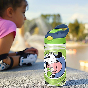 Cartoon Construction Truck Kids Water Bottle, BPA-Free Vacuum Insulated Stainless Steel Water Bottle with Straw Lid Double Walled Leakproof Flask for Girls Boys Toddlers, 12Oz