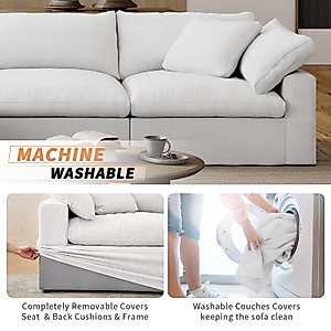 Gtilzria Oversized Modular Sectional Sofa Couch,White Linen Fabric Reversible V Shaped Sofa Couches Cloud Couch with Ottoman, Down Filled Sectional Sofa Corner Couches for Living Room,Apartment