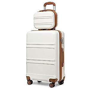 KONO 2 Piece Luggage Sets Lightweight, 20" Carry on Luggage and 12" Mini Cosmetic Cases Hardshell Suitcase Sets, Durable Hardside Suitcase with Spinner Wheels TSA Lock Cream White