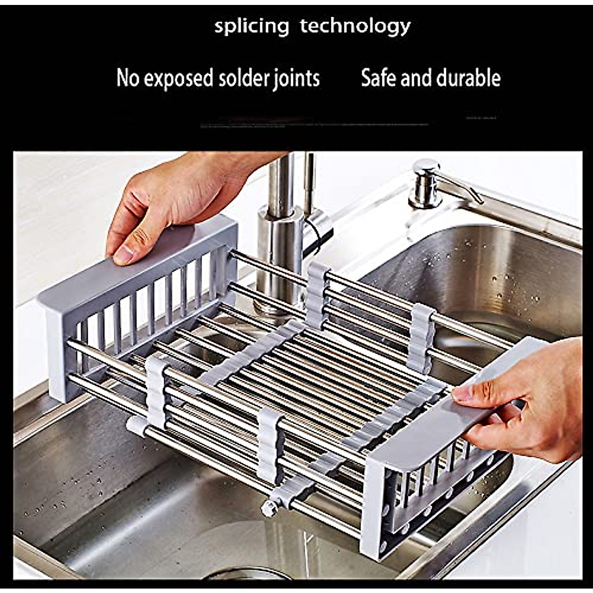 CARNAVAL Retractable Stainless Steel Sink Strainer Drain, Telescopic Drain Basket with Adjustable Armrest, Kitchen Rack Drain Basket, Over The Sink Dish Drying Rack.