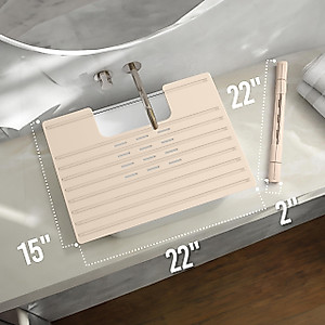 Maplefield Foldable Bathroom Sink Cover for Counter Space, Silicone Sink Topper, Heat Resistant Over Sink Makeup Mat, Small Bathroom Space Creation, Bathroom Space Saver Sink Cover for Makeup, Beige